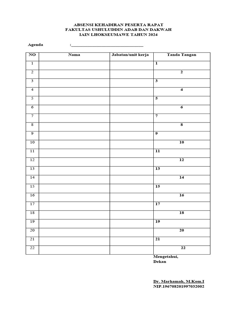 Absensi Kehadiran Peserta Rapat | PDF