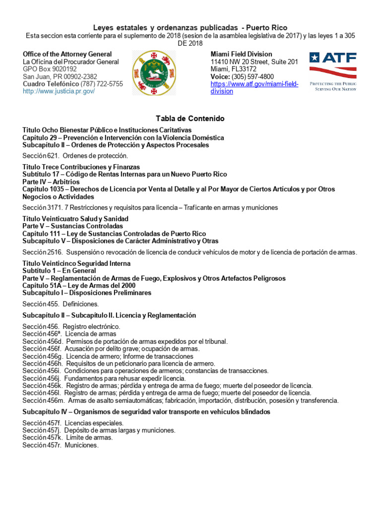 Puerto Rico Firearms Statutes and Codes - Spanish - 0 | PDF | Armas de ...