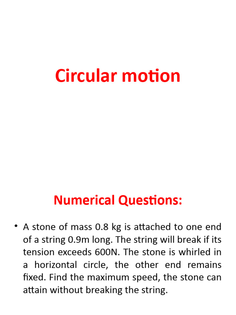 Circular Motion Numerical Problems | PDF | Acceleration | Force