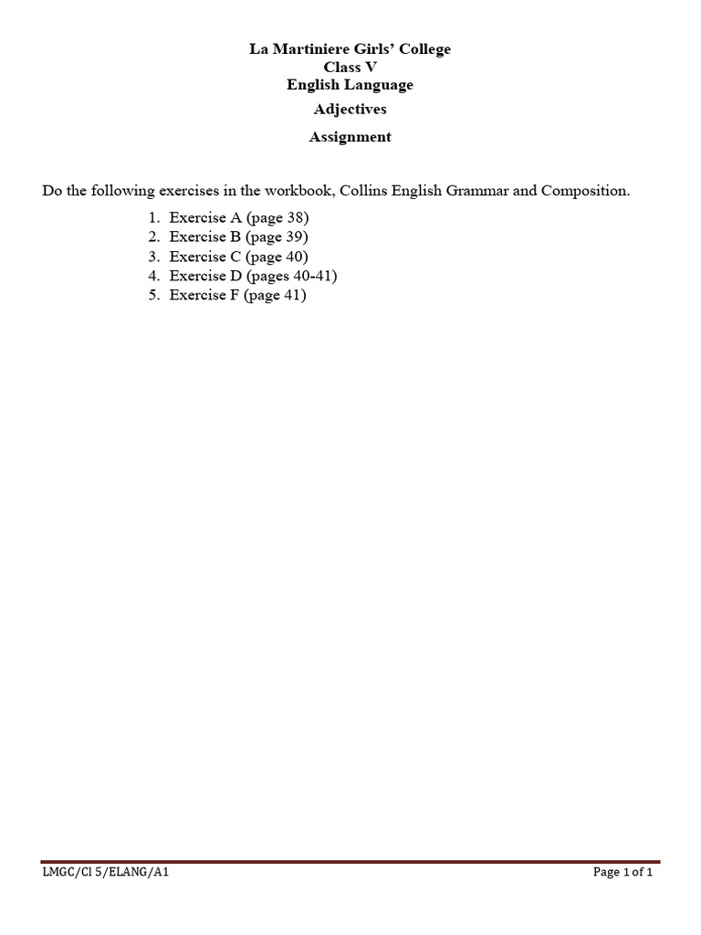 Adjectives - Assignment 10 (I) | PDF