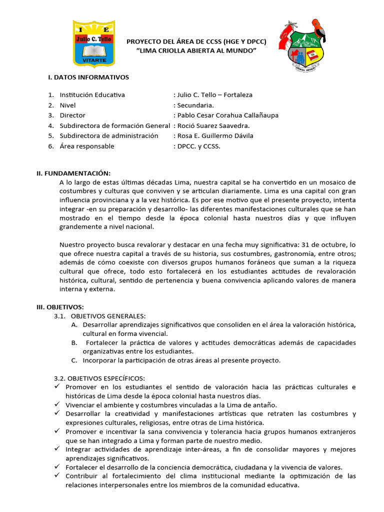 Proyecto Lima Criolla Abierta Al Mundo | PDF | Lima | Perú