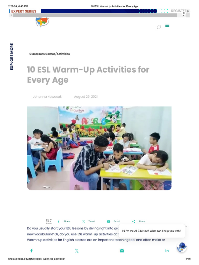10 ESL Warm-Up Activities For Every Age | PDF | English As A Second Or ...