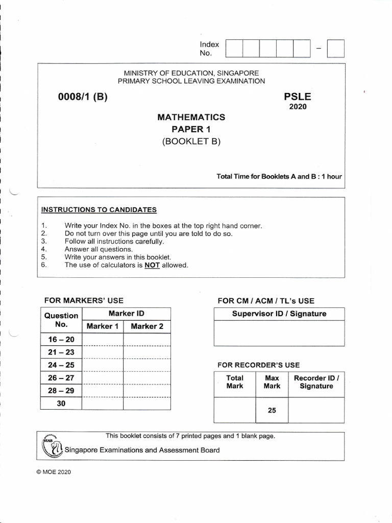 PSLE Maths 2020 Paper 1 Booklet B | PDF | Rectangle | Area