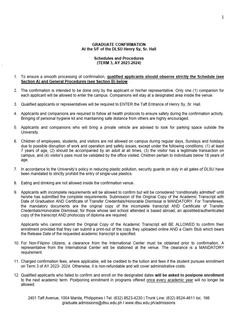 DLSU Graduate Confirmation Guidelines | PDF | Travel Visa | Government ...