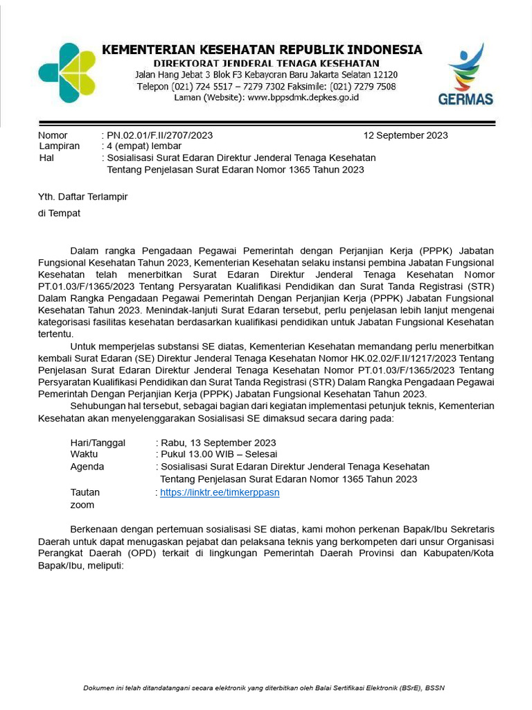 UND - PEMDA - Sosialisasi Surat Edaran Direktur Jenderal Tenaga Kesehatan Tentang Penjelasan ...