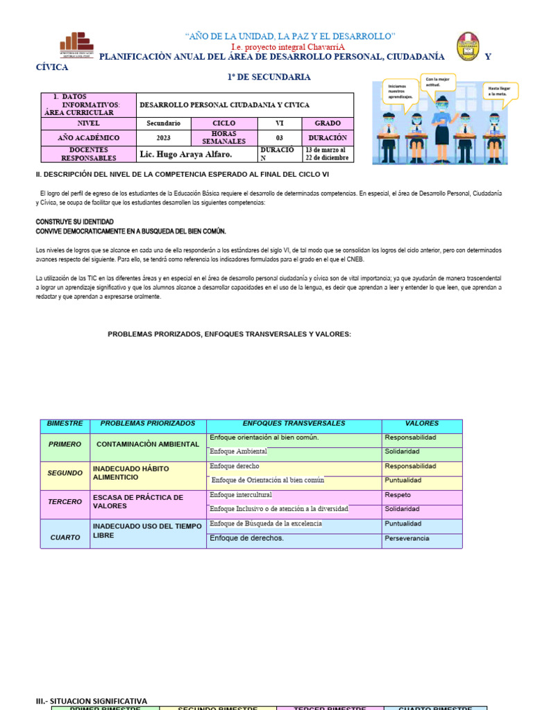 1º Plan Curricular Anual DPCC 2023 | PDF | Evaluación | Aprendizaje
