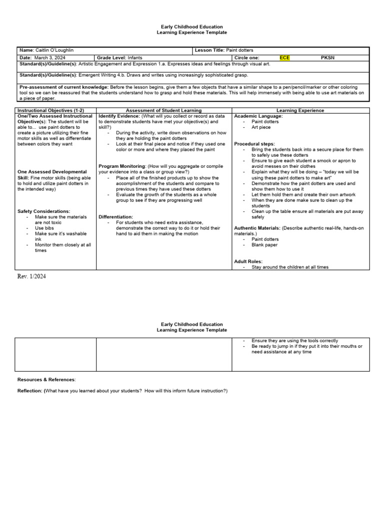 Ece Lesson Plan Template 1 | PDF | Early Childhood Education ...