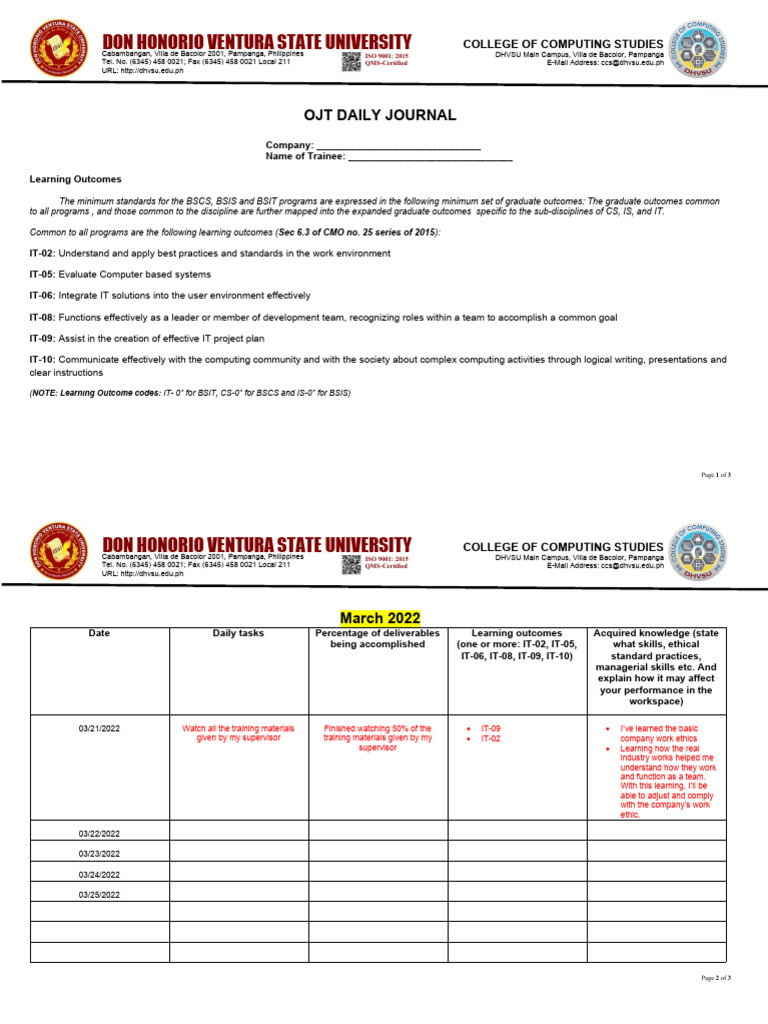 Ojt Journal Updated | PDF | Computing | Cognition
