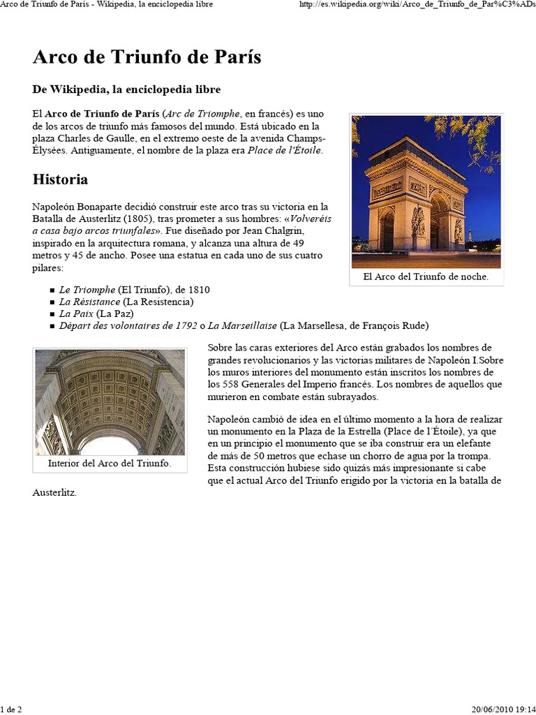 Historia y dimensiones del Arco del Triunfo | PDF | Arte