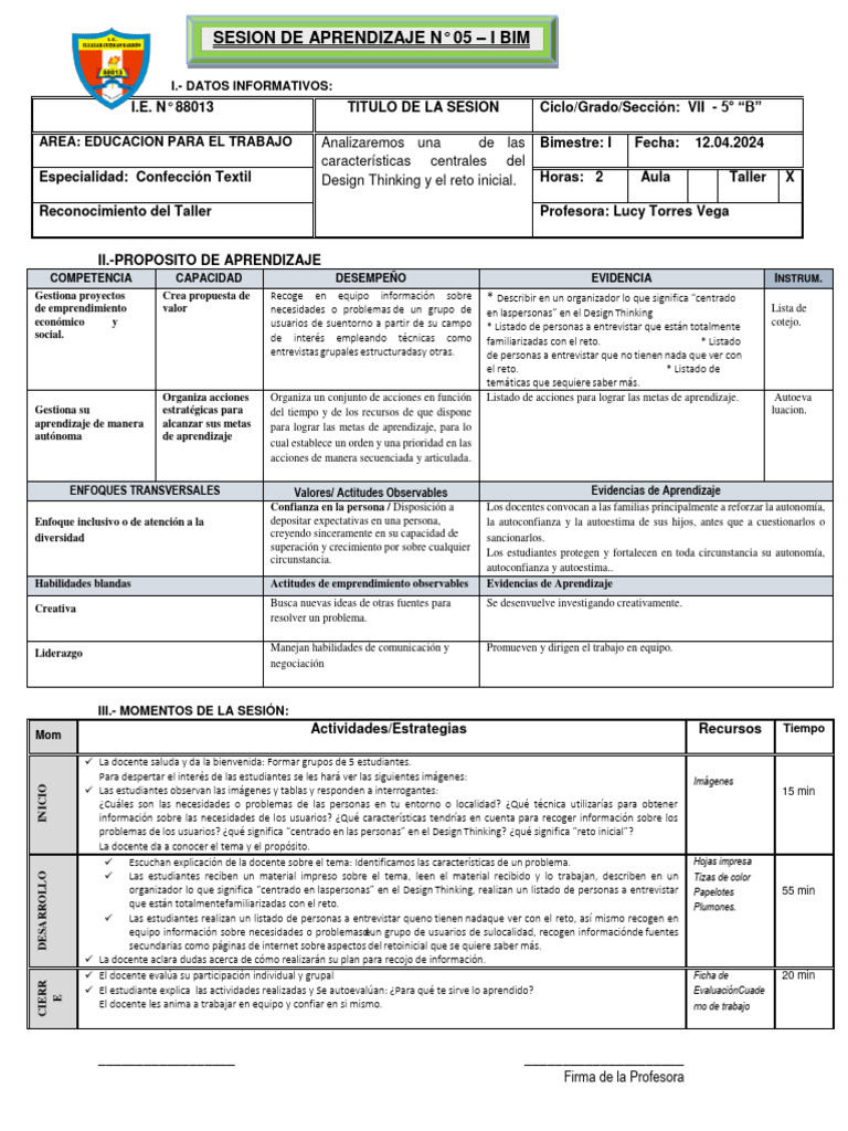 Sesion #5 Quinto Desing Thinking y Reto Incial | PDF | Aprendizaje ...