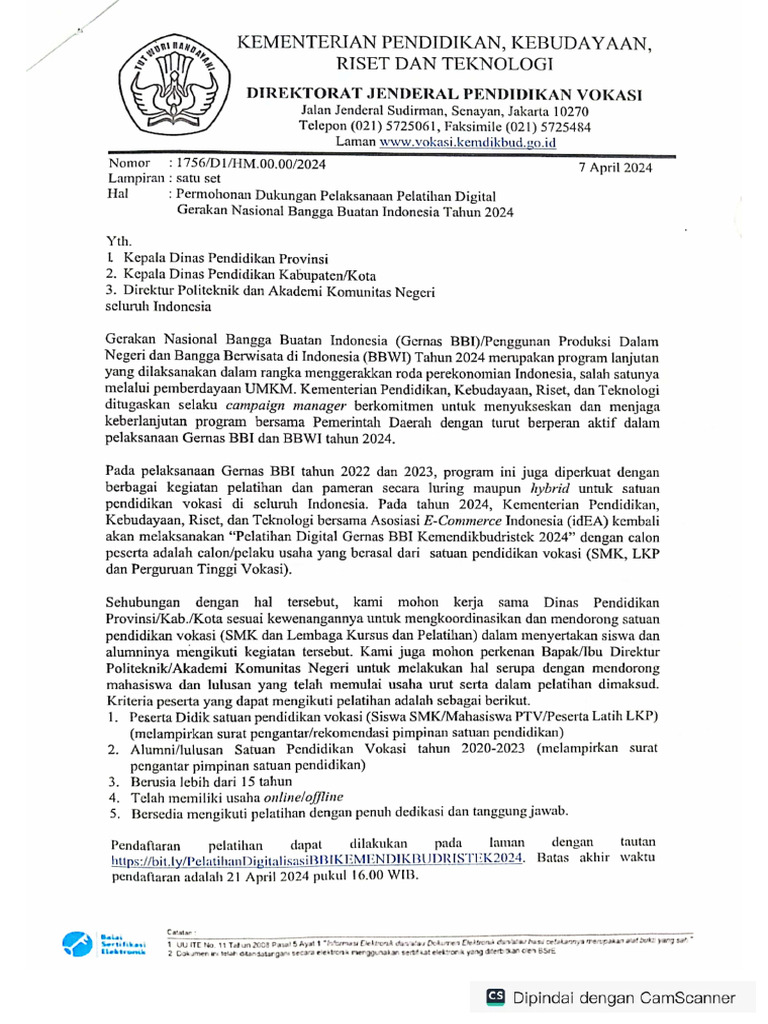 Pelaksanaan Pelatihan Digital Gernas BBI | PDF