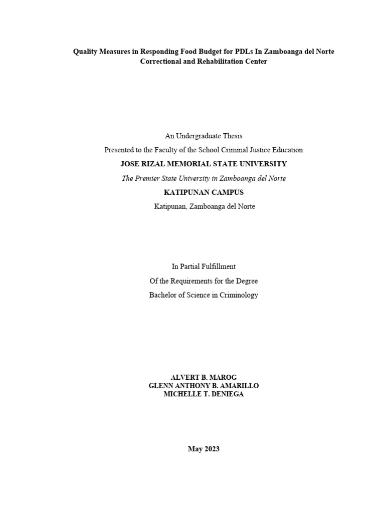 Criminology Thesis on Jail Food Budget | PDF | Prison | Food Security