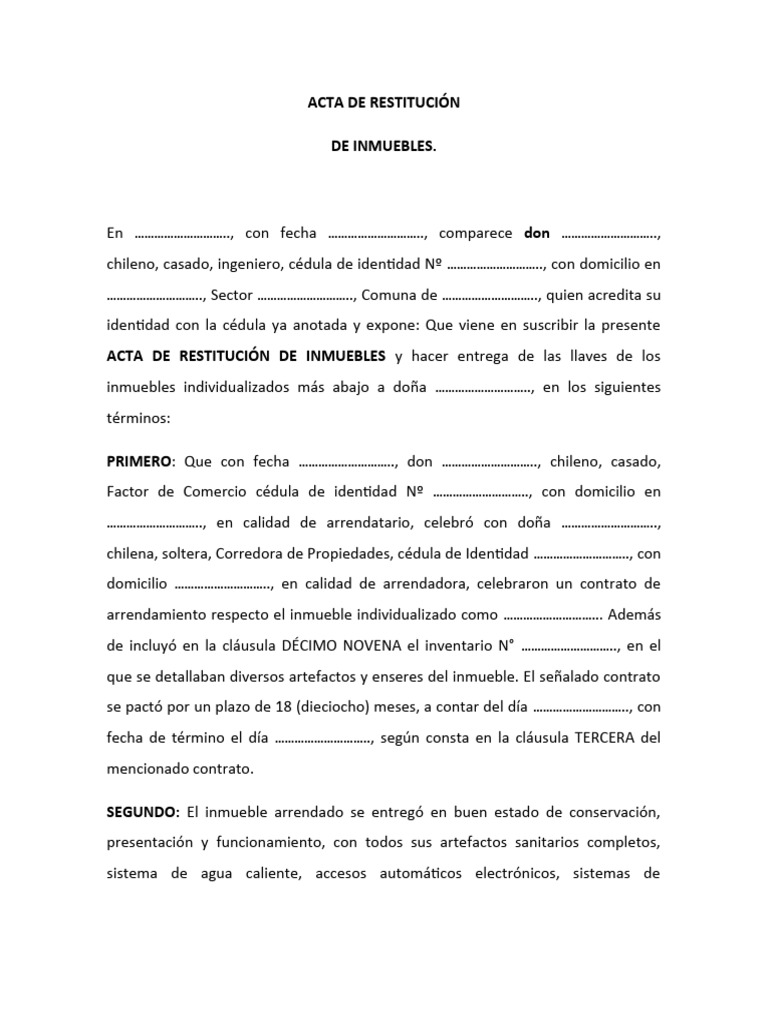Acta de Restitución de Inmueble | PDF