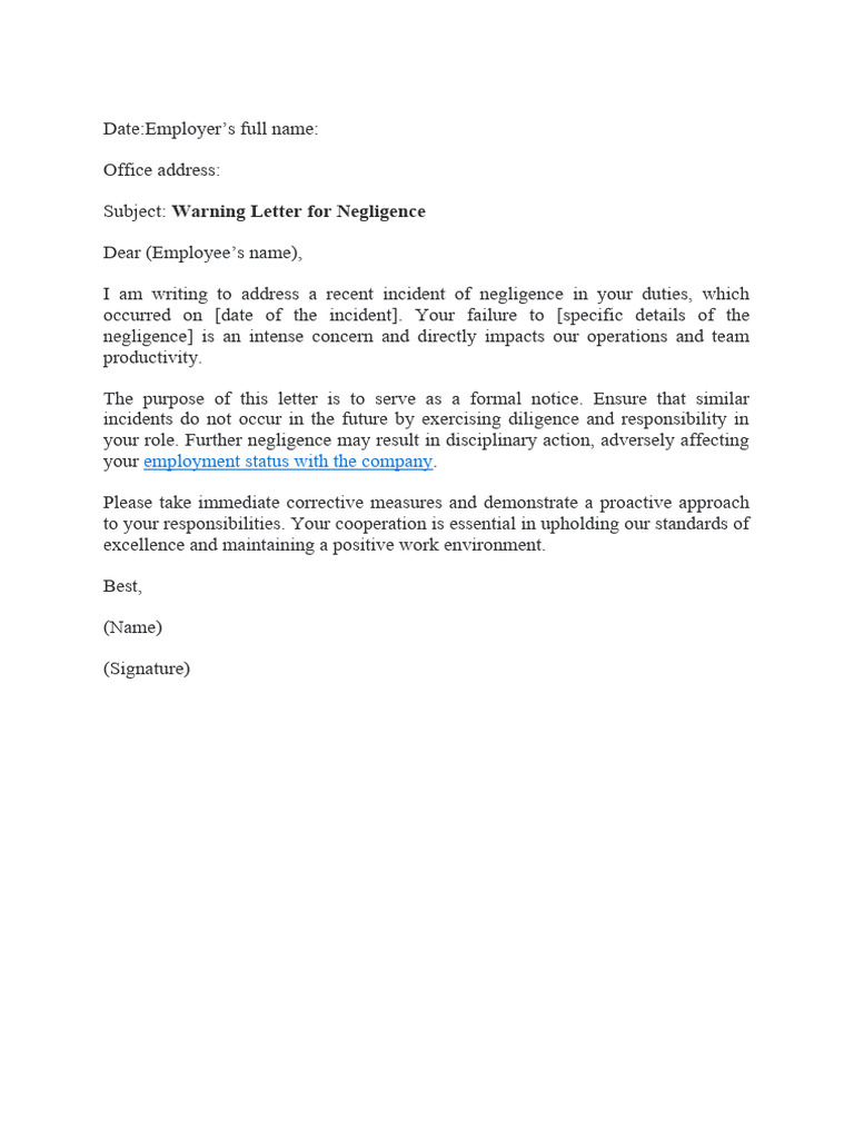 Contoh Warning Letter For Negligence | PDF