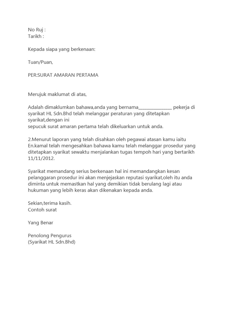Contoh Surat Teguran Kepada Staf | PDF