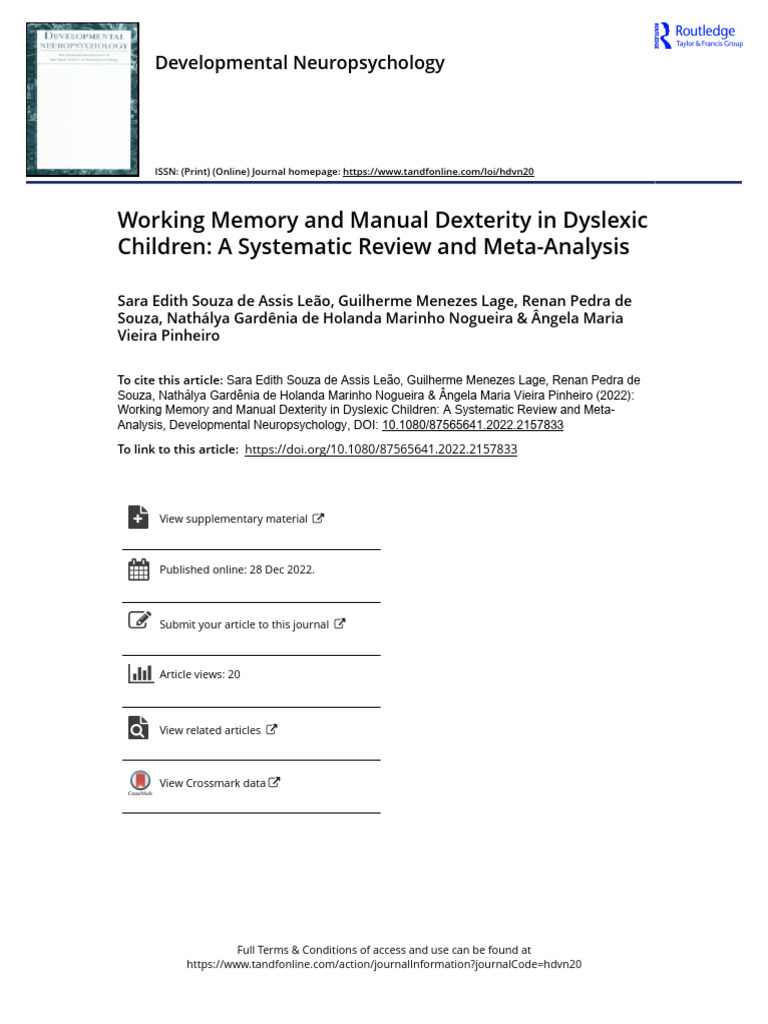 Dyslexic Children: Memory and Dexterity Analysis | PDF | Dorsolateral ...