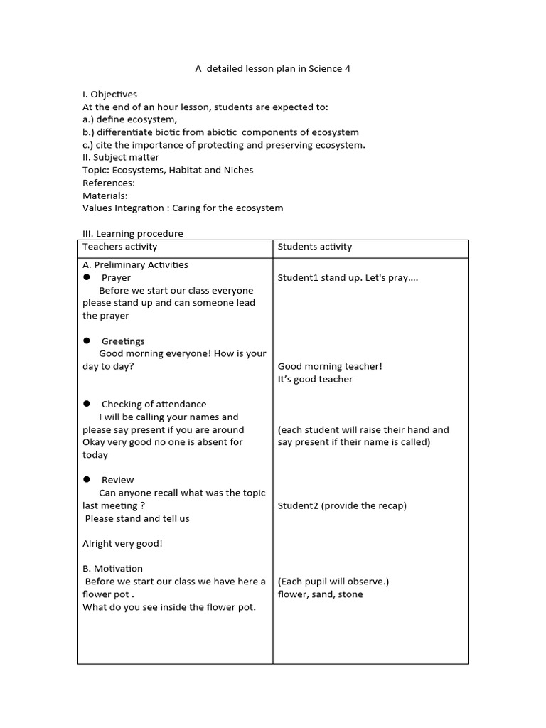 A Detailed Lesson PLN in Science 4 | PDF | Ecosystem | Foods