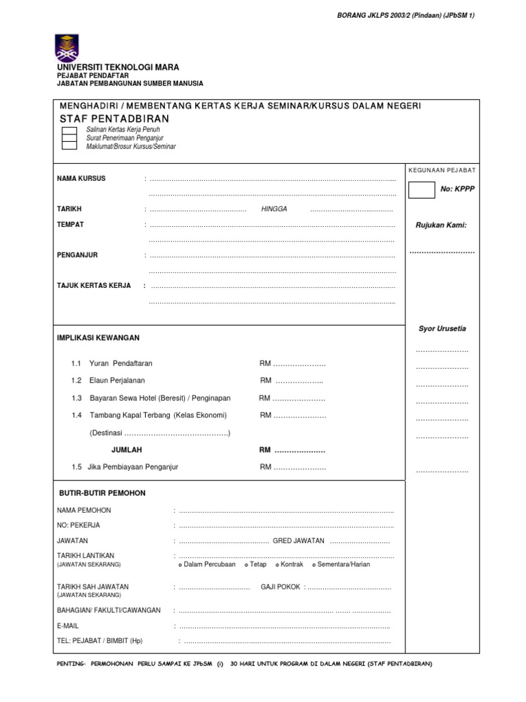 Permohonan Seminar Staf UiTM | PDF