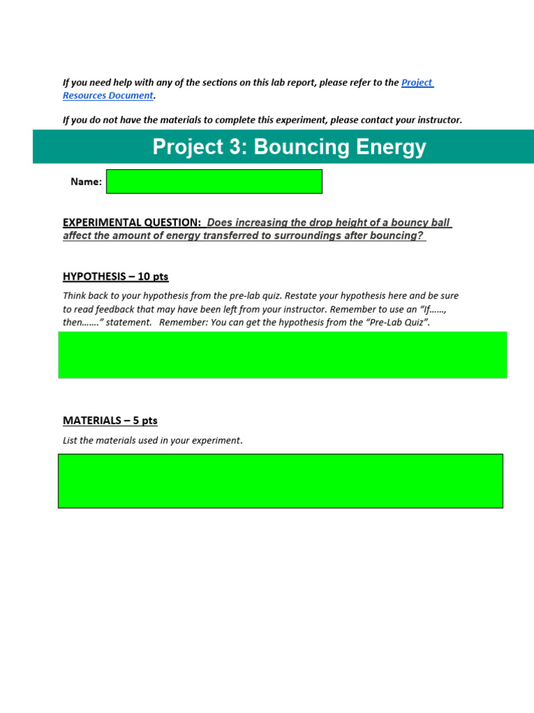 Project 3 - Bouncing Energy Lab Report | PDF | Experiment | Potential ...