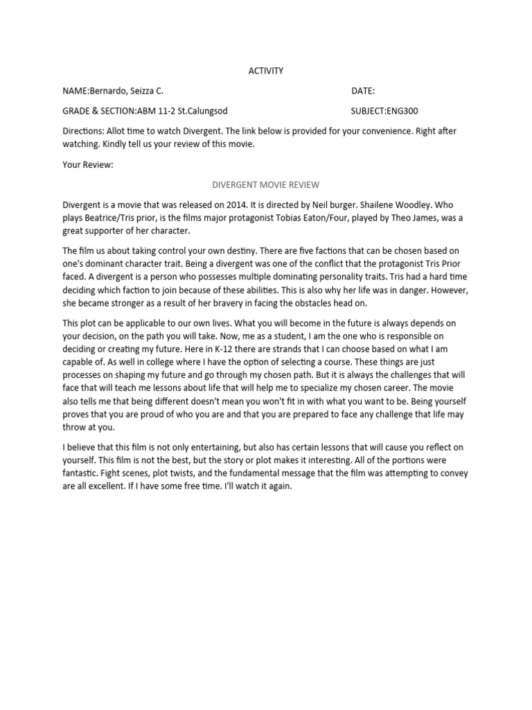 Activity Eng300 Divergent | PDF