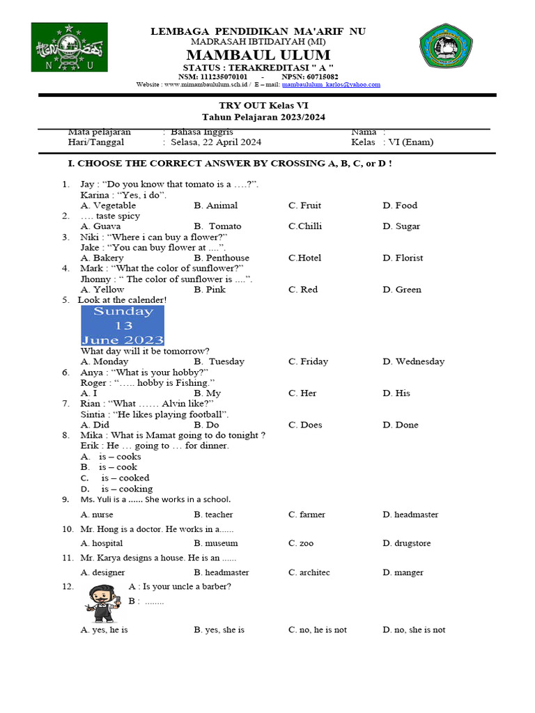 Soal Tryout - 2 Bahasa Inggris | PDF | Java