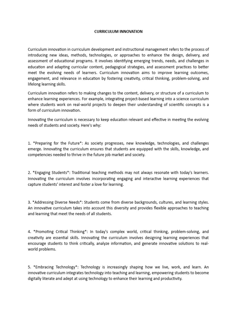 Curriculum Innovation | PDF | Curriculum | Learning