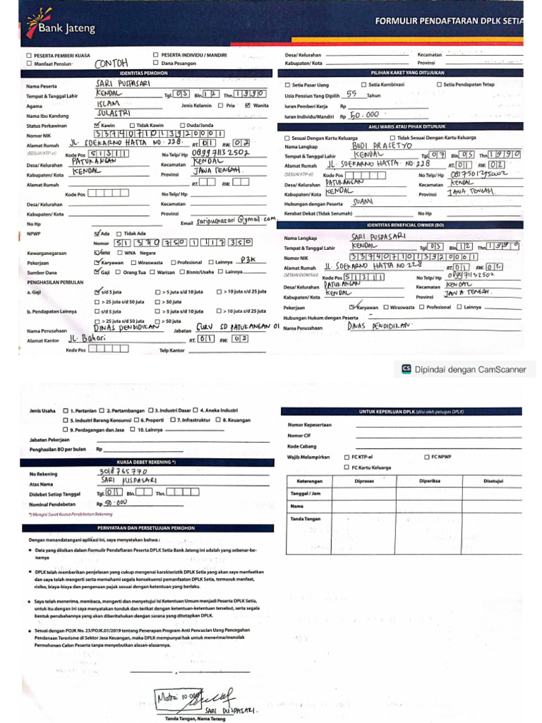FORM DPLK & CONTOH | PDF