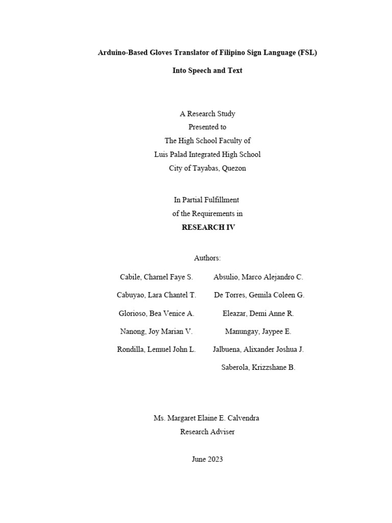 Arduino Based Gloves Translator of Filipino Sign Language FSL Into ...