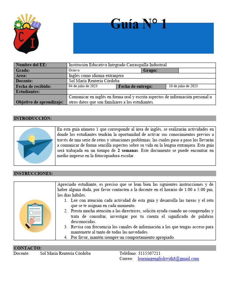 Guia 1 Ingles | PDF