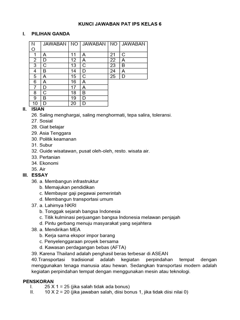 Kunci Jawaban Pat Ips Kelas 6 | PDF