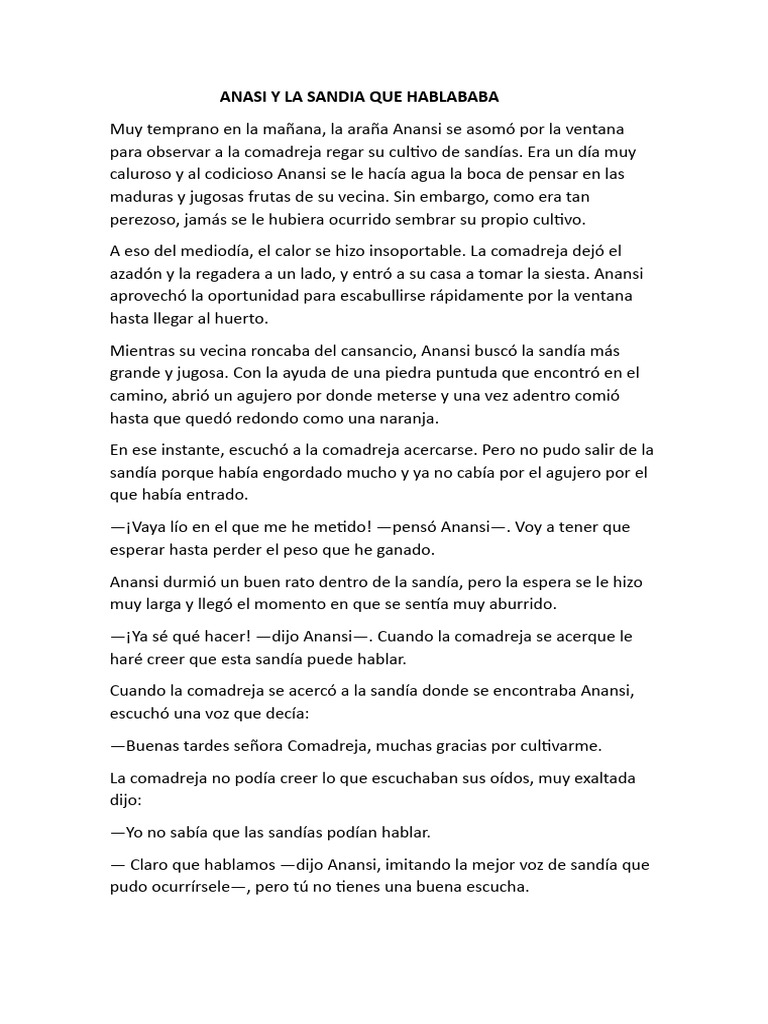 Anasi y La Sandia Que Hablaba | PDF | Poesía