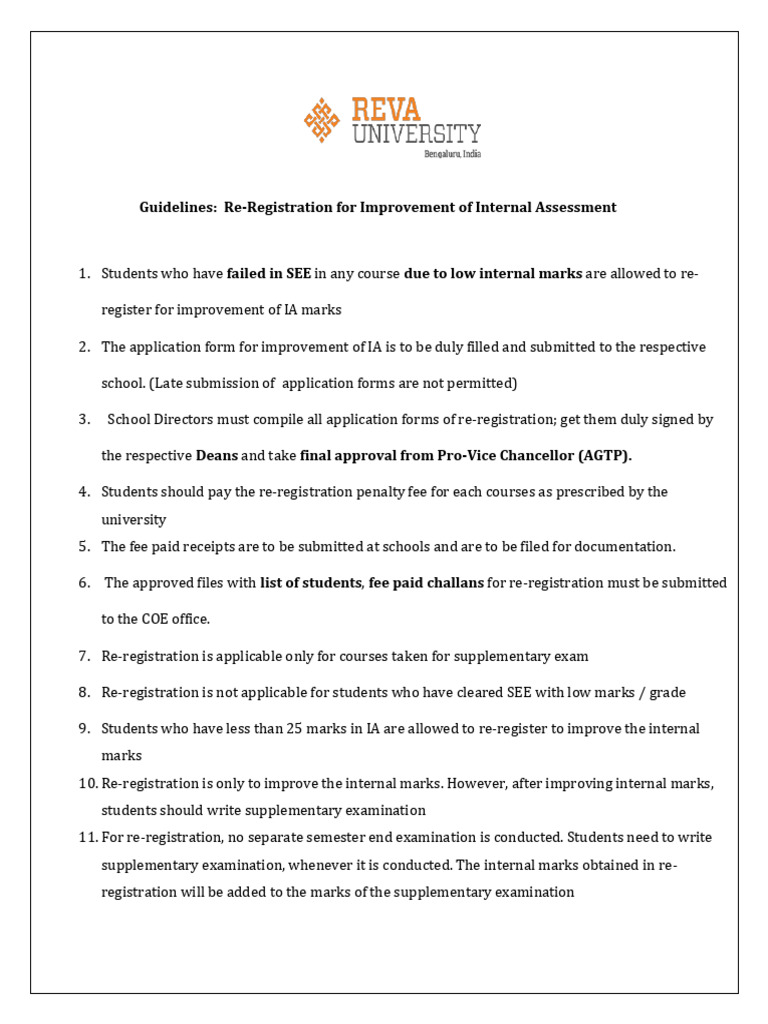 Guidelines For Re-Registration of Internal Assessment | PDF
