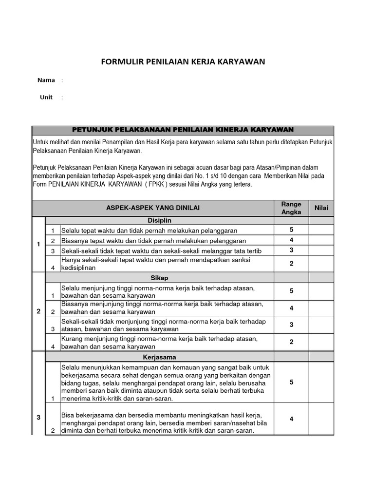 Form Penilaian Kinerja | PDF