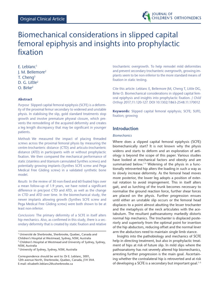 Biomechanical Considerations in Slipped Capital Fe | PDF | Screw | Hip