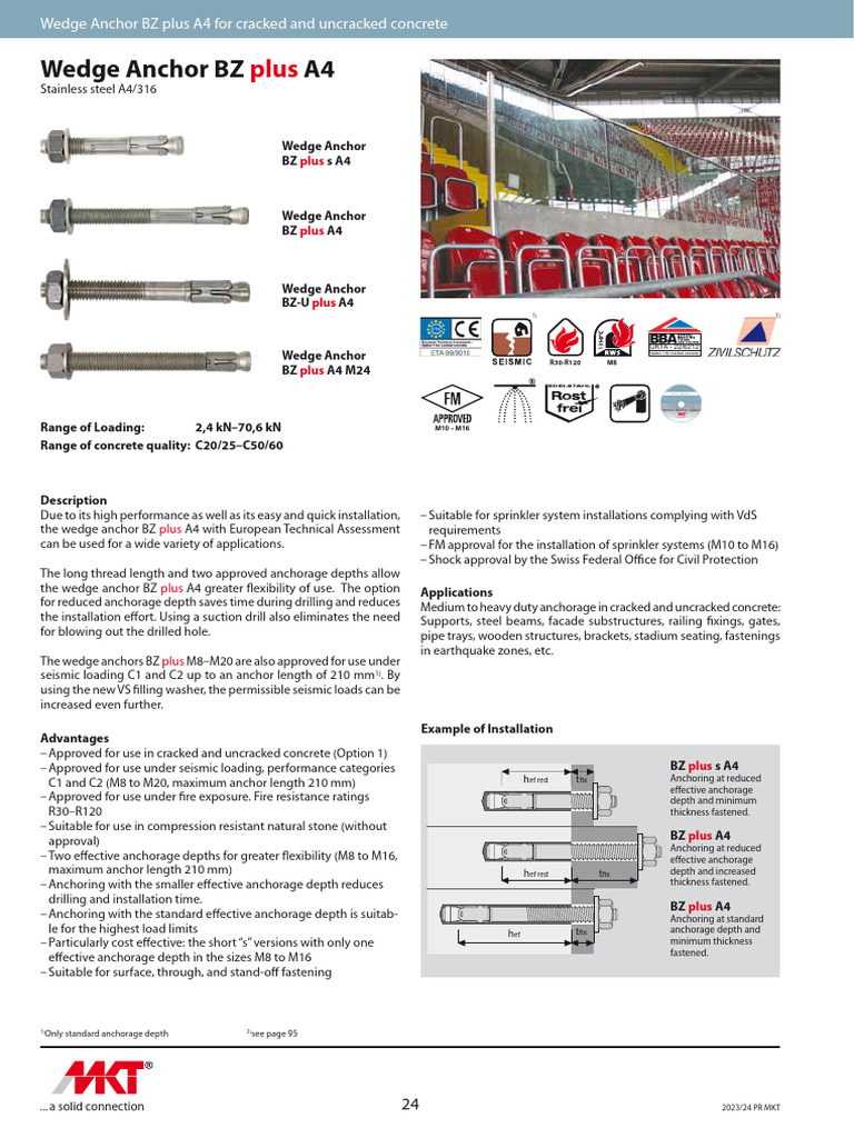 Wedge Anchor BZ Plus A4 | PDF | Anchor | Civil Engineering