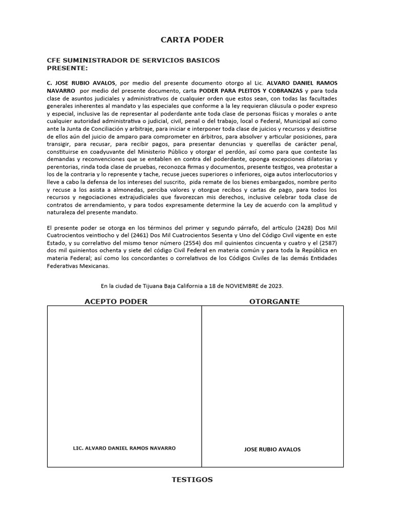 Carta Poder para Cfe | PDF