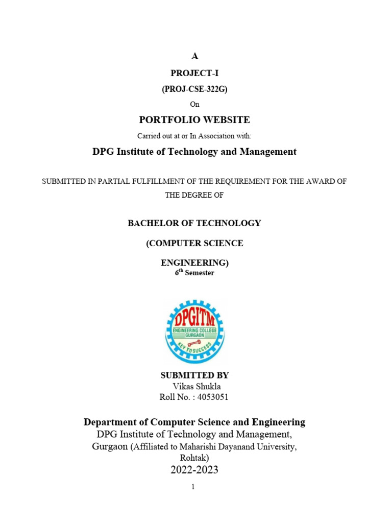 Project-I (PROJ-CSE-322G) : DPG Institute of Technology and Management, Gurgaon | PDF | Html ...
