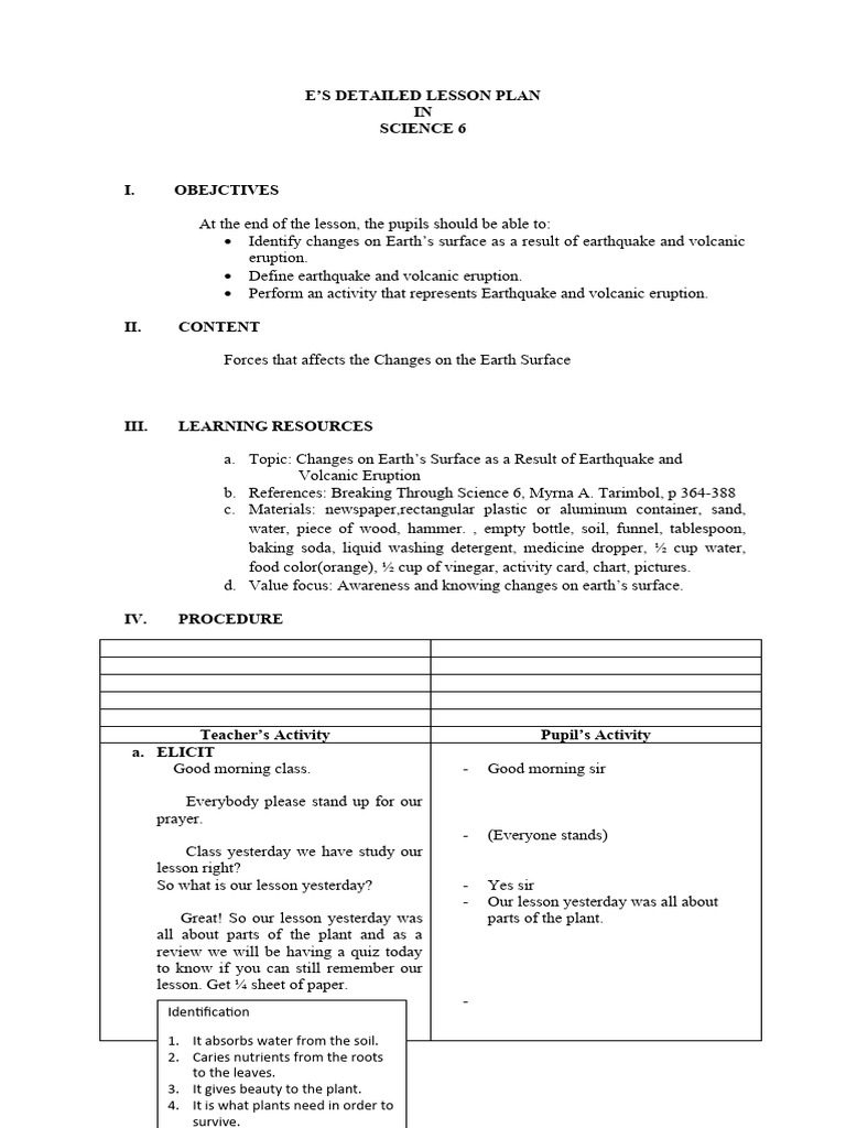 Es Detailed Lesson Plan in Science 1 | PDF | Plate Tectonics | Fault ...