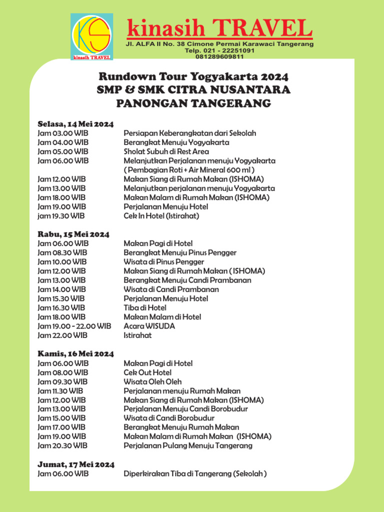 Rundown Tour Jogja CN 2024 | PDF