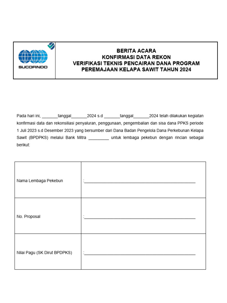 Berita Acara Konfirmasi Data Rekon LP Saat Kunlap 2024 (SMT 1) | PDF