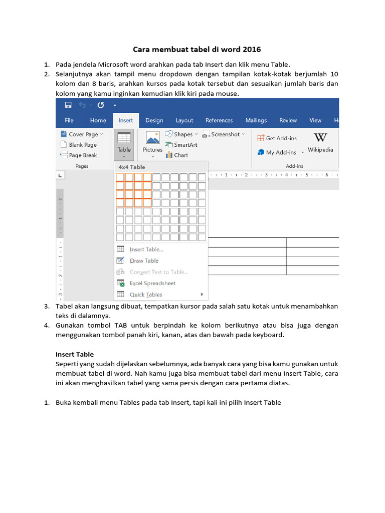 Cara Membuat Tabel Di Word 2016 | PDF