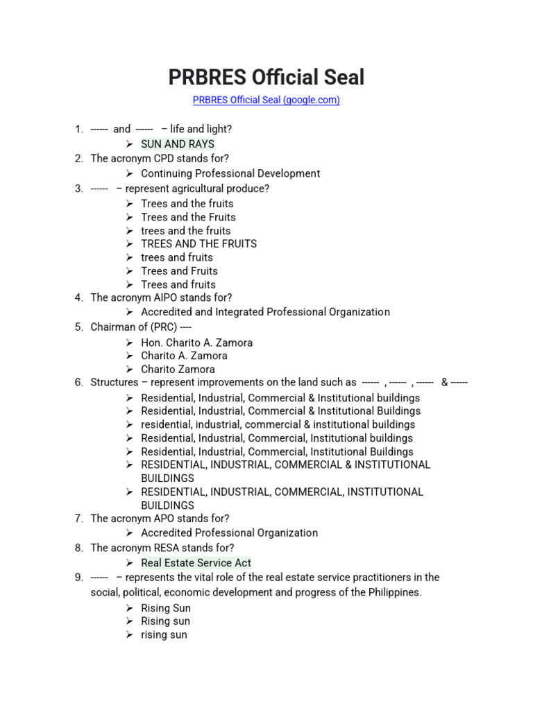 PRBRES Official Seal | PDF | Real Estate | Real Property Law