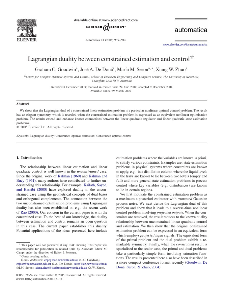 Duality Estimation Control Goodwin | Download Free PDF | Mathematical Optimization | Applied ...