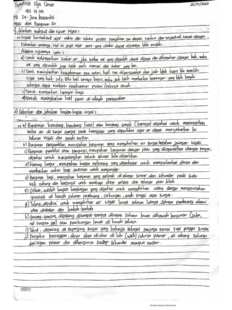 Uas Irigasi Dan Bangunan Air - Syadrina Ulya Umar (412 19 051) | PDF