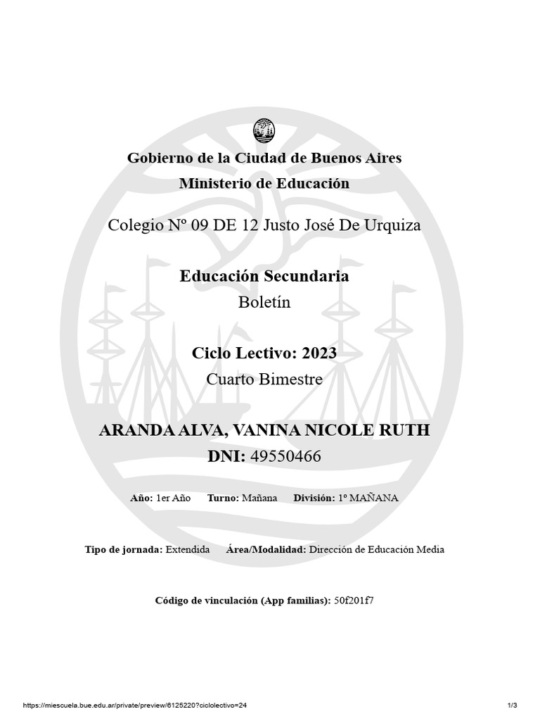 Boletín - Cuarto Bimestre - ARANDA ALVA, VANINA NICOLE RUTH | PDF