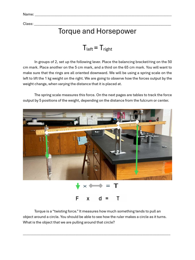 Torque and Horsepower Experiment Guide | PDF | Torque | Force