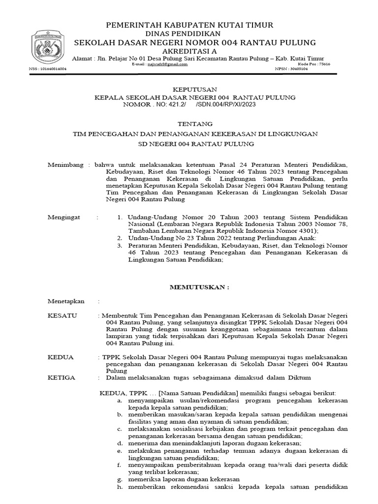 Contoh SK Tim TPPK | PDF | Karier & Perkembangan