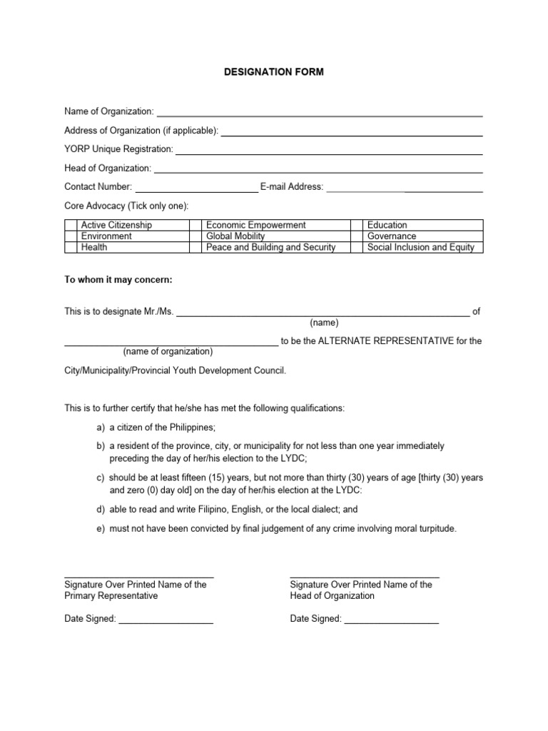 Designation Form for Youth Council | PDF
