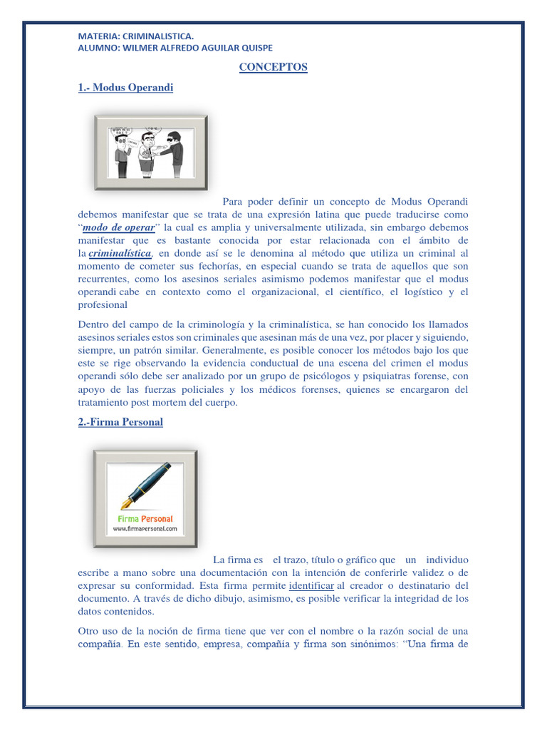Concepto Modus Operandi J Firma y Sello Personal | PDF | Ciencia forense