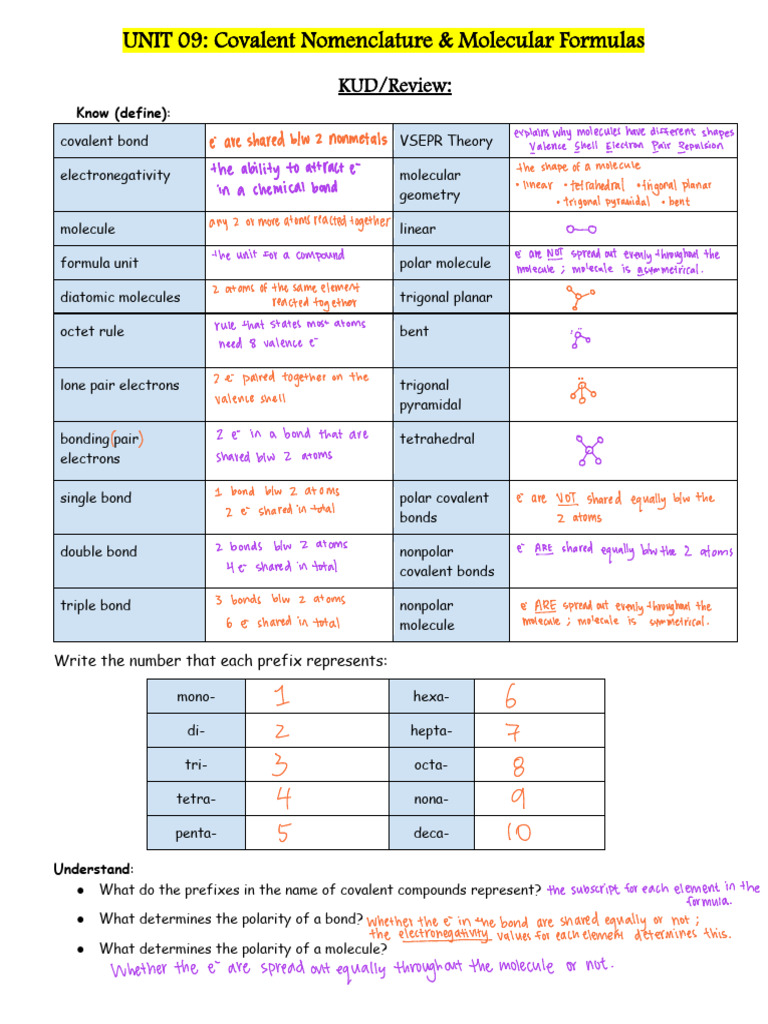 Unit 09 Packet Key | PDF | Chemical Polarity | Molecules